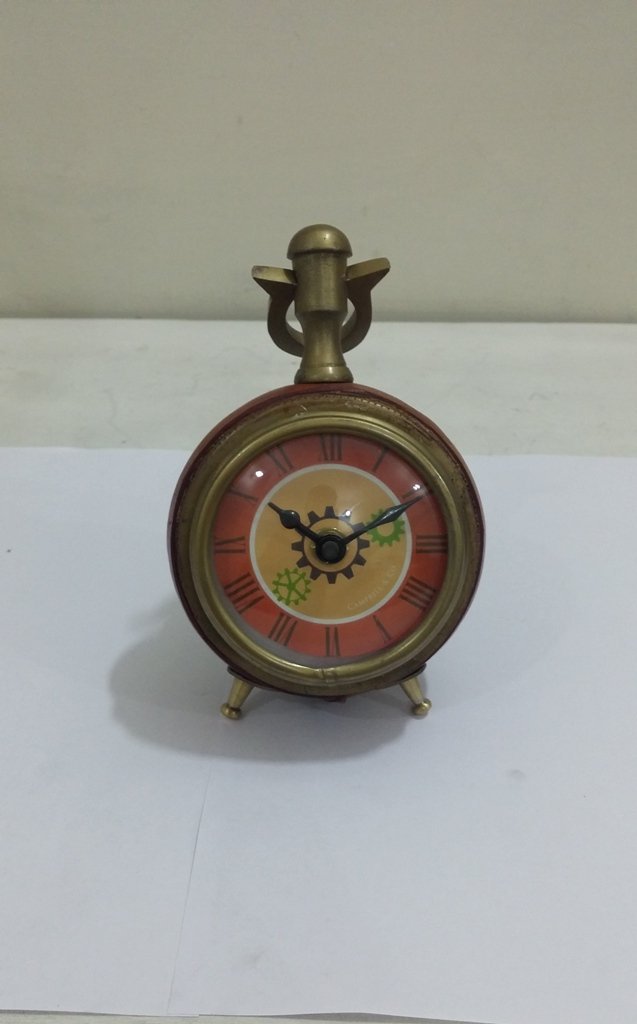 NAUTICAL MARITIME ~ BRASS CLOCK WITH RED LEATHER DESKTOP ~ SMALL TABLE ...