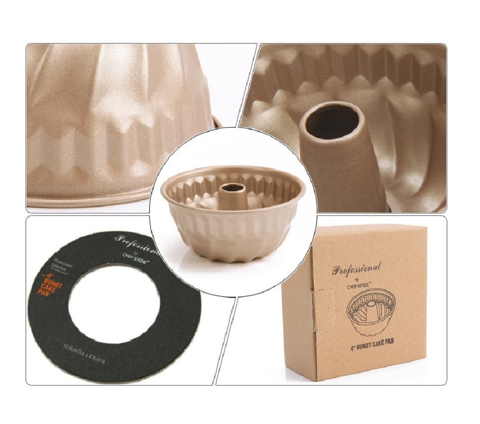 4 inch Savarin (Rum Baba) Cake Mould Champagne Gold Non-stick Convex ...