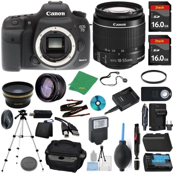 Canon EOS 7D Mark II Camera + 18-55mm STM + 2pcs ZeeTech 16GB Memory ...