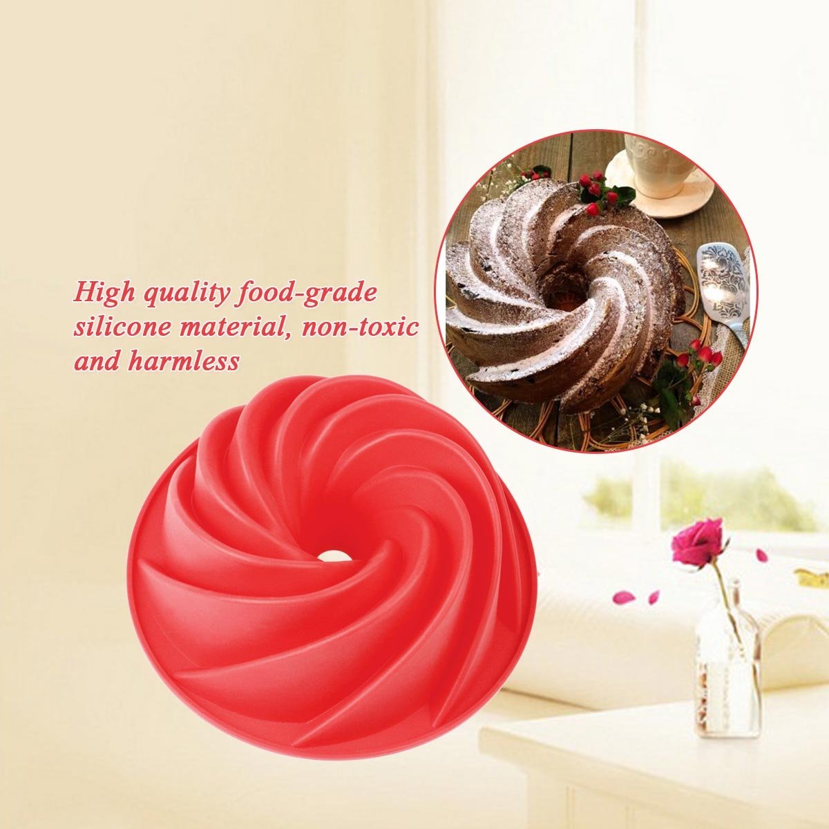 Ckeyin 9 Inch Rose Shaped Cake Pan Silicone Mold Cake Bakeware Baking ...