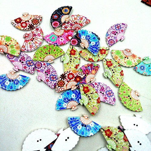 MuLuo 100pcs 2 Holes Fan-shaped Wooden Bottons Sewing Craft Painting ...
