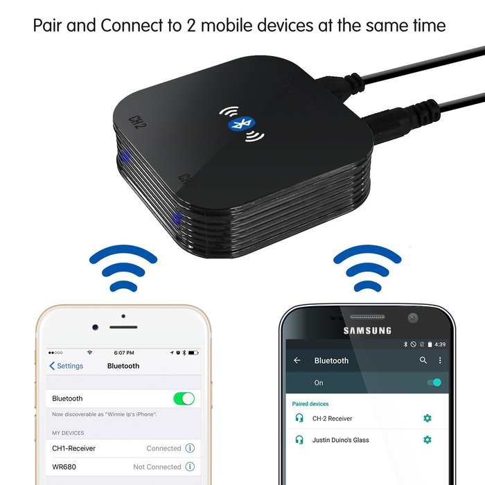 HomeSpot MultiLink Bluetooth Audio Receiver Dongle, Connect to 2 Mobile ...