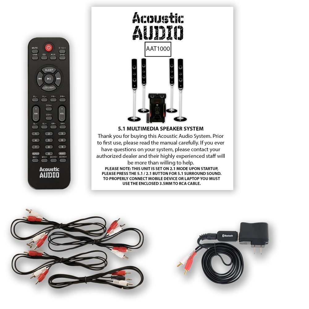 Acoustic Audio AAT1000 Tower 5.1 Home Speaker System with Bluetooth and ...
