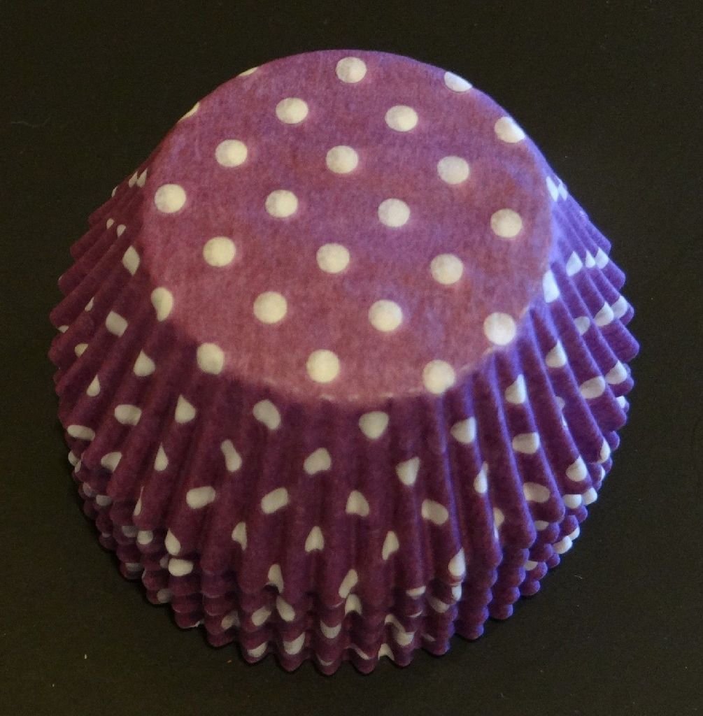 50 Purple & White POLKADOT Cupcake Liners Baking Cups STANDARD SIZE BC ...