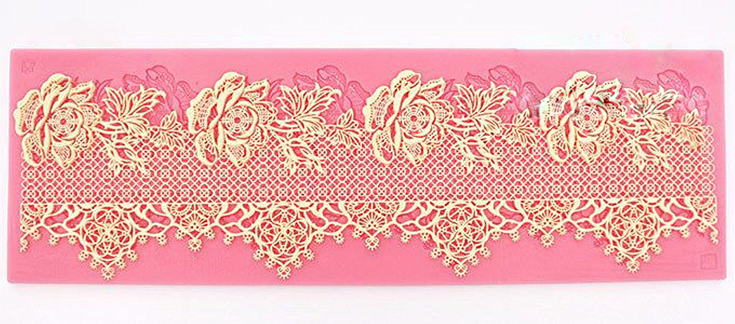 JUMUU Extra-large Sugarcraft Cake Decoration Open Rose with leaf Lace Repeat Border Swag Icing ...