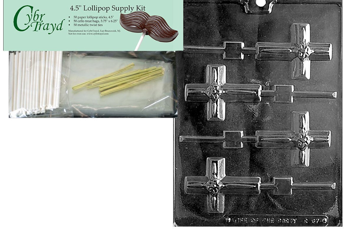 Cybrtrayd R067 Small Cross Lolly with Flower Chocolate Candy Mold with ...