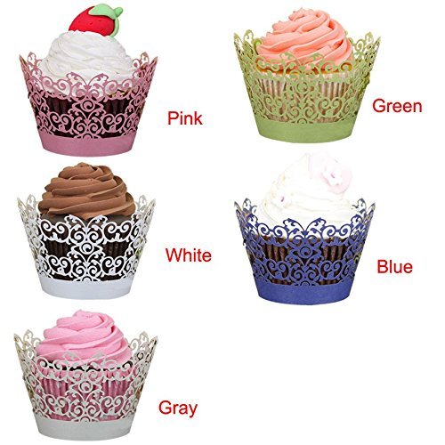 Mikey Store, 50pc New! Lace Laser Cut Cupcake Wrapper Liner Baking Cup ...