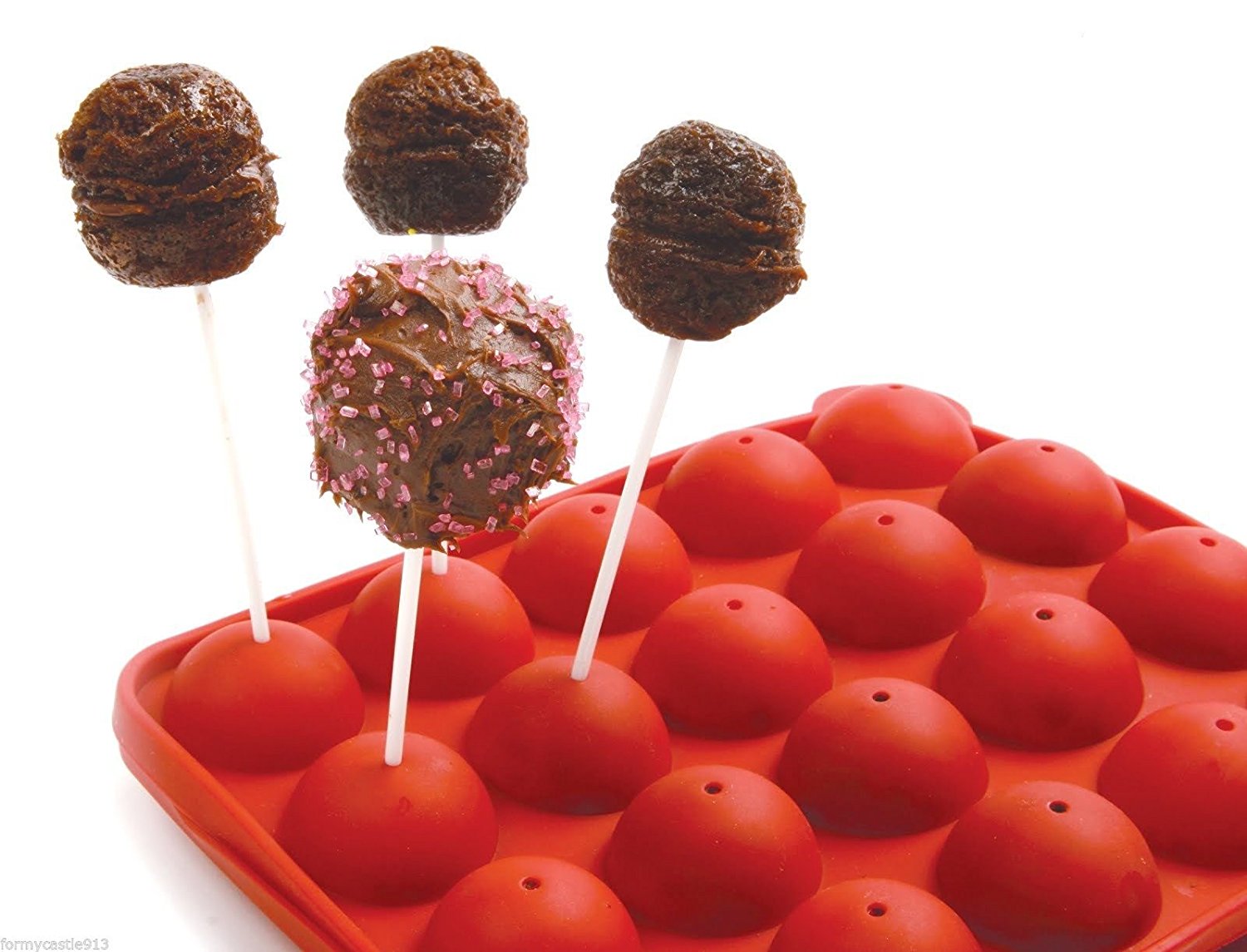 Silicone Cake Pop Pan w/ 20 Sticks Red, Bite Size Treats on a Stick ...