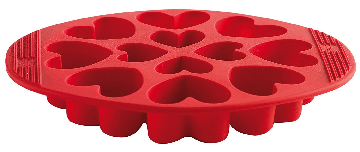Mastrad A43110 Silicone Heart Shaped Muffin Pan, Red free image download
