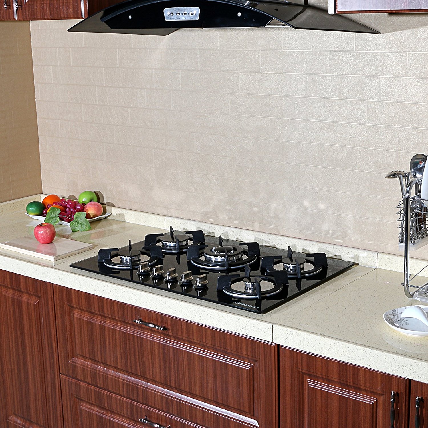 Windmax 30" Euro Design Black Tempered Glass Built-in Kitchen 5 Burners ...