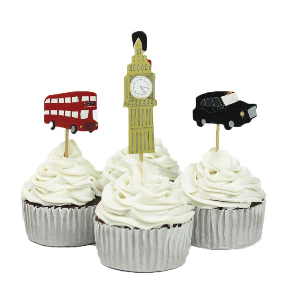BETOP HOUSE Set of 24 Pieces England Series Decorative Cupcake Topper ...