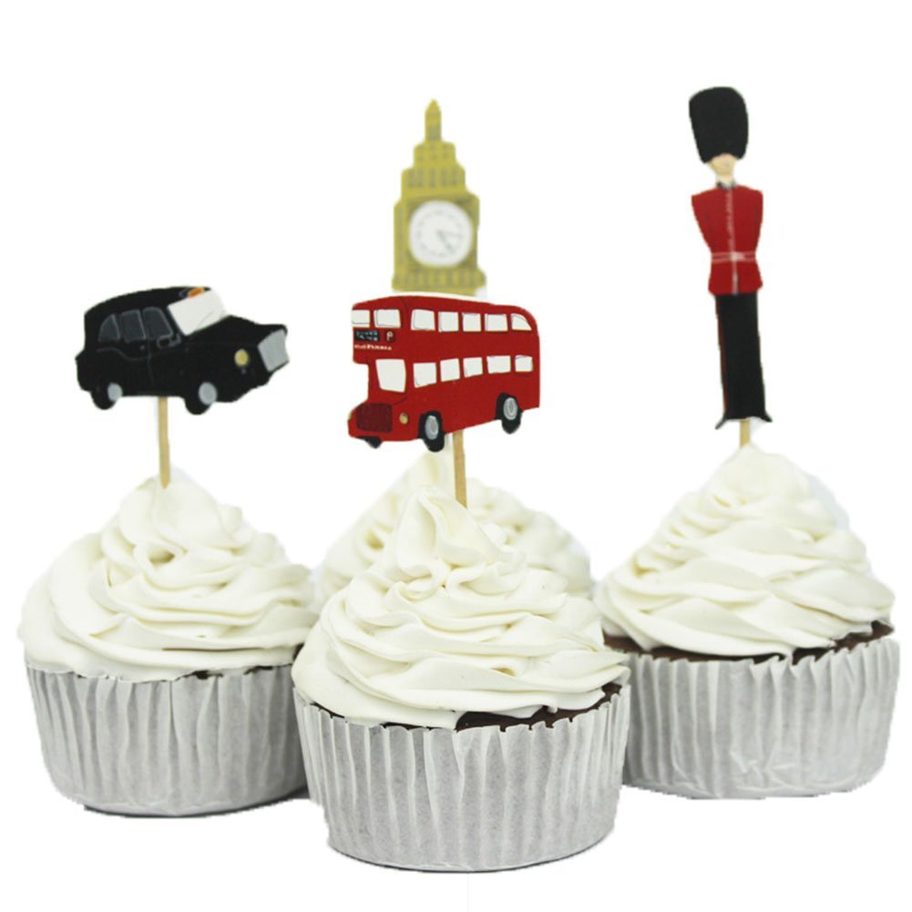 BETOP HOUSE Set of 24 Pieces England Series Decorative Cupcake Topper ...