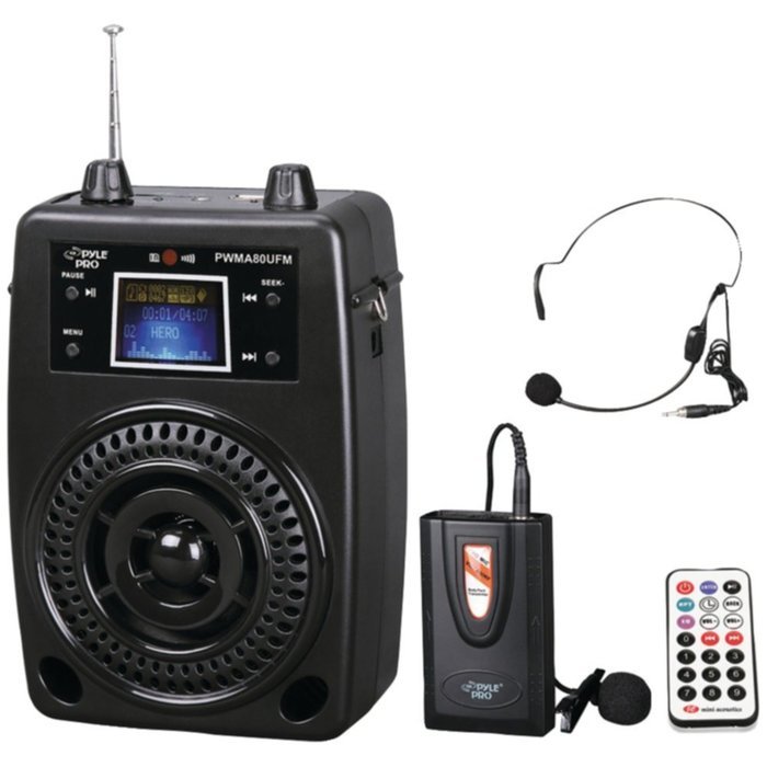 Pyle PWMA80UFM 100W Portable PA System +Wireless Lavalier Mic & Aux ...