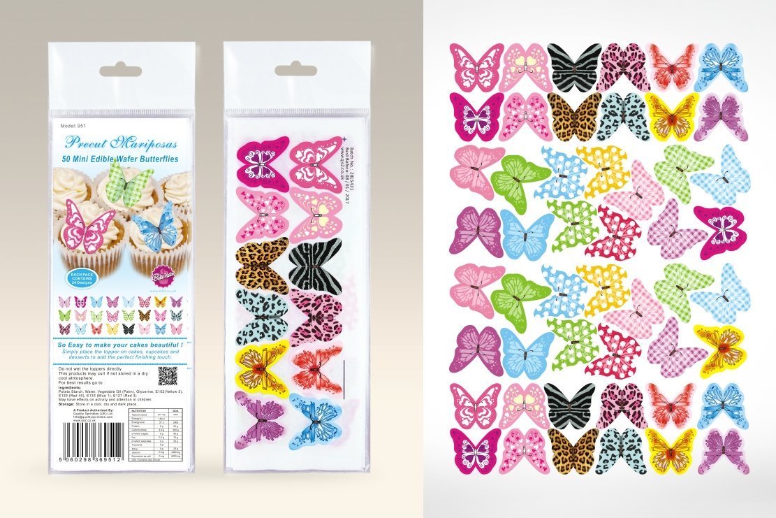 50 Mix Edible Butterflies 24 designs 30mm PRE-CUT Wafer Paper Edible ...