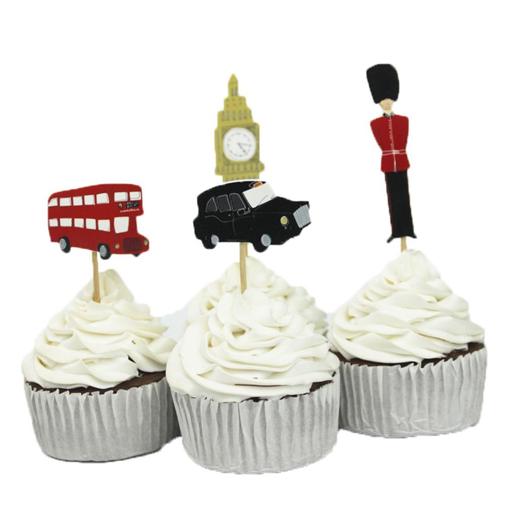 BETOP HOUSE Set of 24 Pieces England Series Decorative Cupcake Topper ...