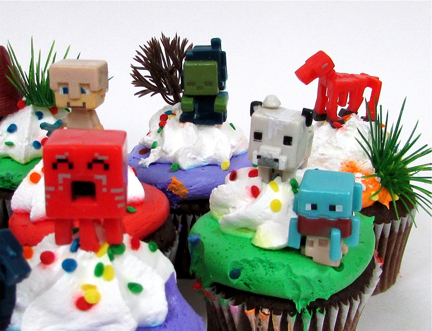 MINECRAFT 24 Piece Birthday CUPCAKE Topper Set Featuring Mini Minecraft ...