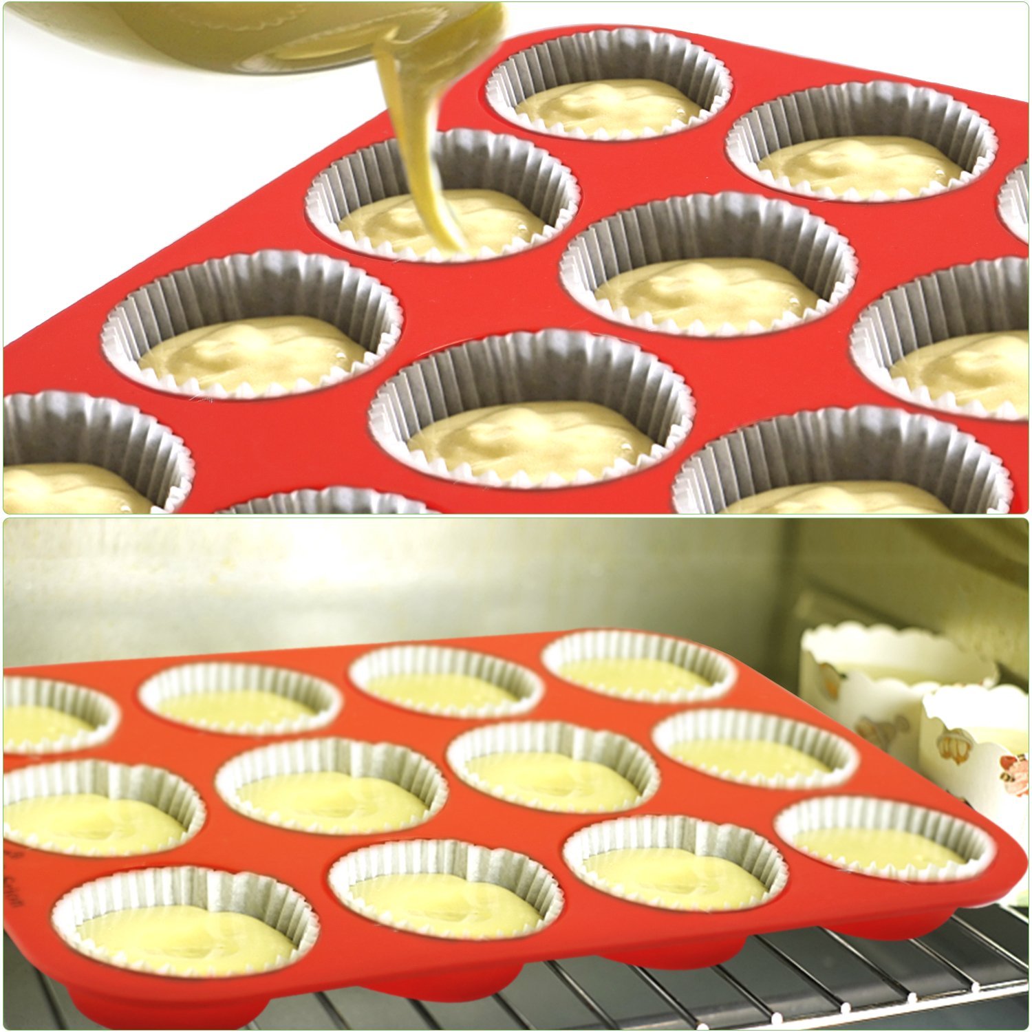 Silicone Mini Muffin Pans, SySrion 24 Cup Premium Cupcakes Pan Shapes ...