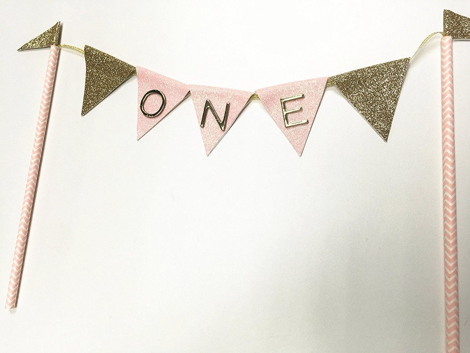 Baby Pink First Birthday "ONE" Cake Bunting Banner Topper for Sparkle ...