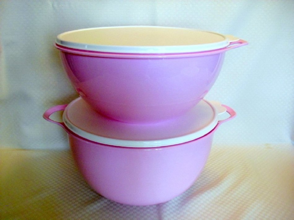 Tupperware Double THATSA 32c + MEGA 42c Mixing Bowls Set NEW Pink free ...