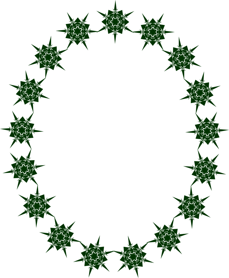 Painted oval frame of green snowflakes free image download