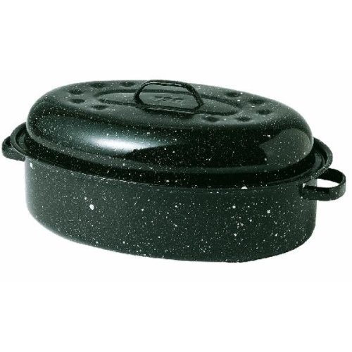 Columbian Home Covered Oval Roaster Ceramic On Steel Black 15" X 10-1/4 ...