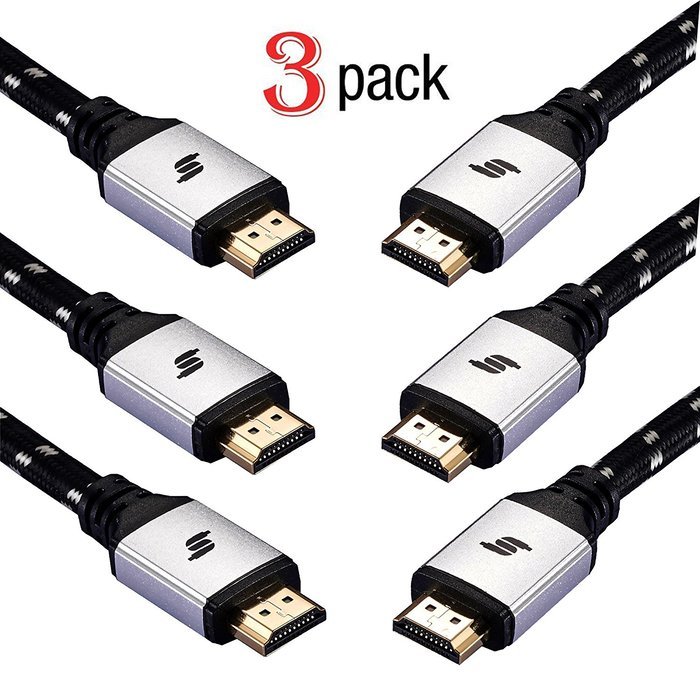 Sinseader three pack 3ft HDMI Cable-Braided Cord-Gold Plated Connectors ...