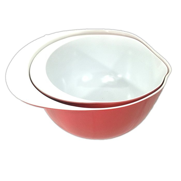 Red & White Set of 2 Melamine Mixing Nesting Bowls 5 & 7.5 Quart free ...
