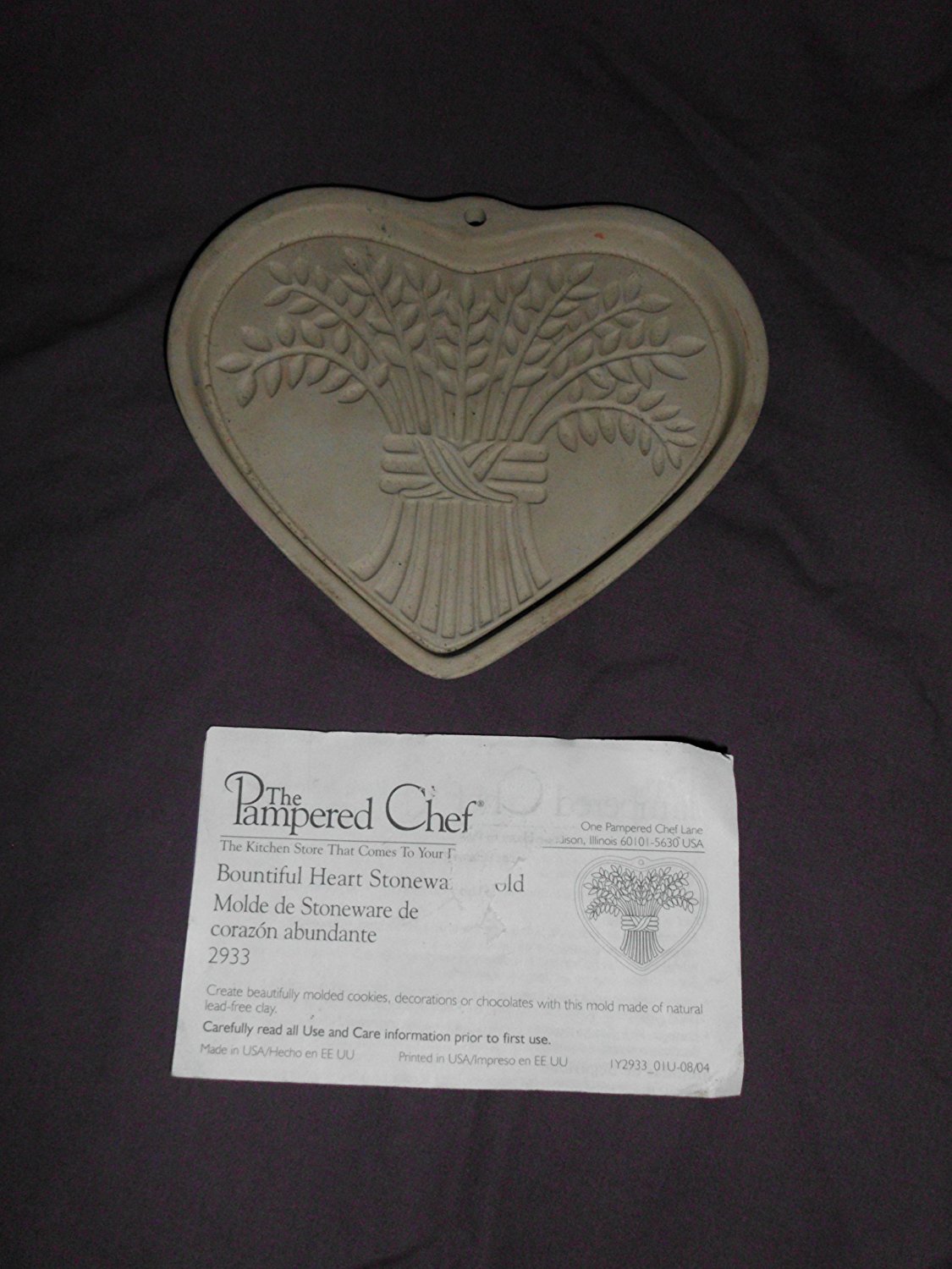 2004 Pampered Chef " Bountiful Heart " Stoneware Cookie Mold N2 free ...