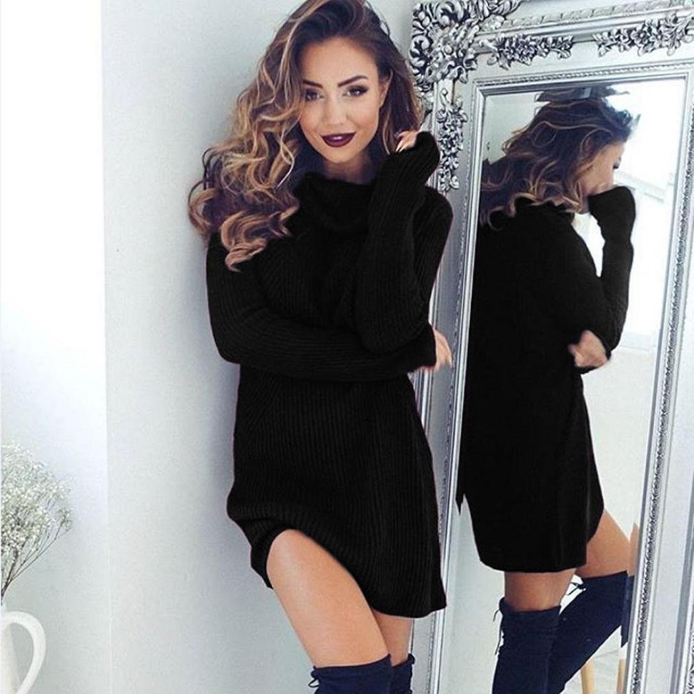 High Necked Sweater Dress Morecome Womens Casual Long Sleeve Jumper