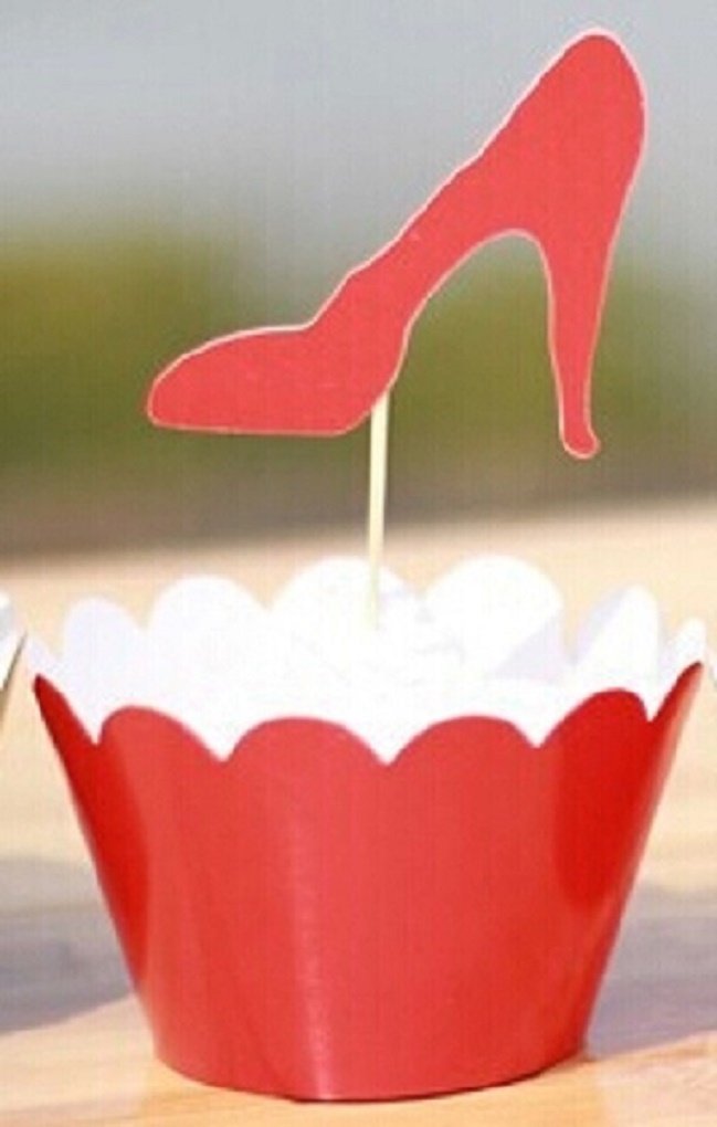 Set of 12 Red High Heel Cupcake Wrappers and Toppers free image download