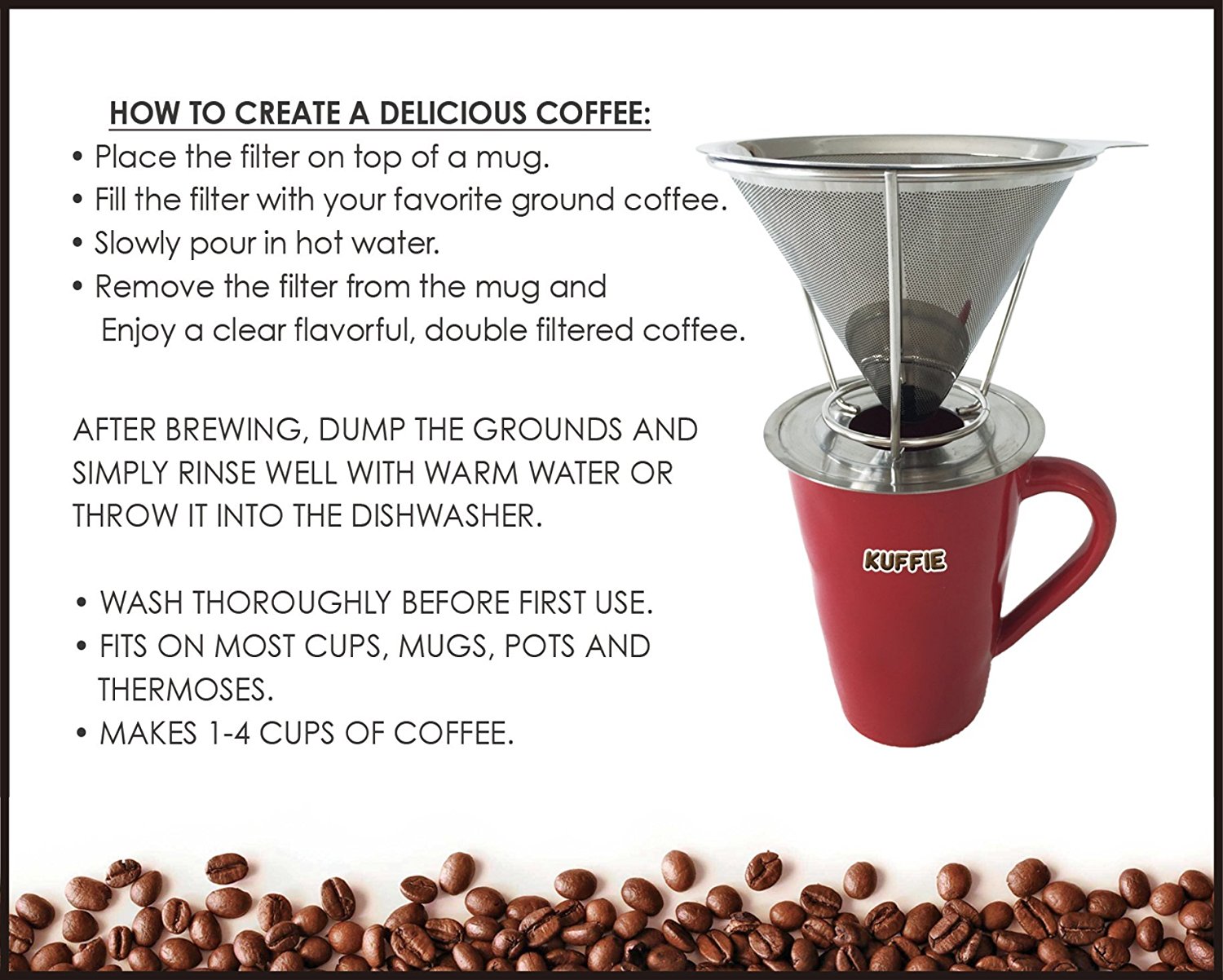 KUFFIE Stainless Steel Coffee Filter - Permanent, Reusable and ...