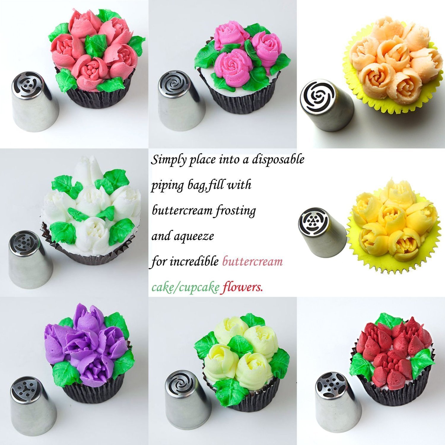 DDbest Russian Piping Tips 18 Pcs/SET - 17 Russian Tips+1 Tri-color ...