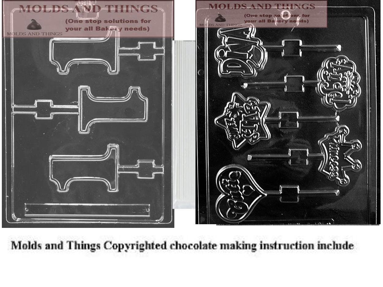 Number 1 Lolly Chocolate Candy Mold, GIRLY POPS (DIVA, PRINCESS, STAR ...