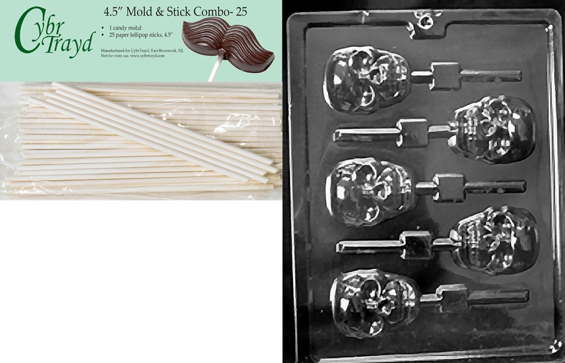Cybrtrayd 45St25-H121 Scary Skull Lolly Halloween Chocolate Candy Mold ...