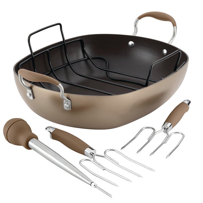 Anolon Advanced Bronze 16-Inch x 13-Inch Oval Roaster Set, Bronze N2 ...