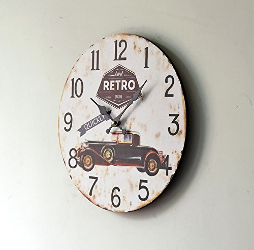 Retro Bubble Car Large Wall Clock Decorative Mute Wood Circular Clocks ...