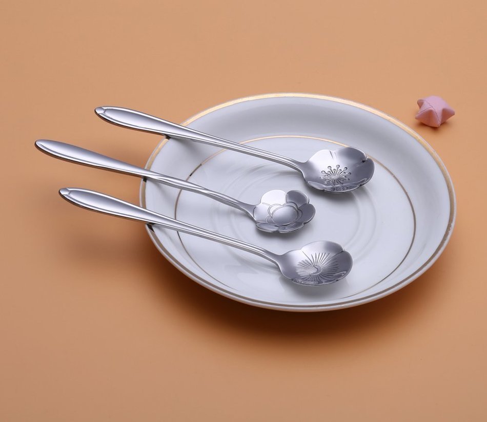 CHICHIC 8 Pcs Stainless Steel Tableware Creative Flower Coffee Spoon ...
