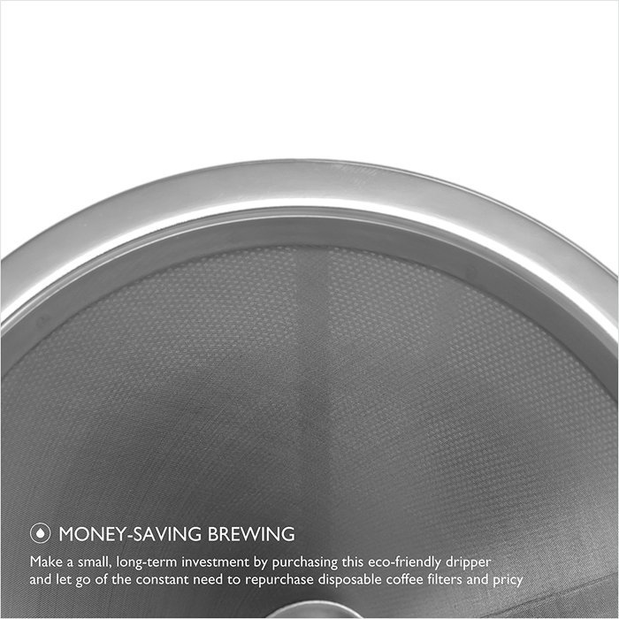 Pour Over Coffee Filter - BREW Permanent Reusable Stainless Steel 18/8 ...