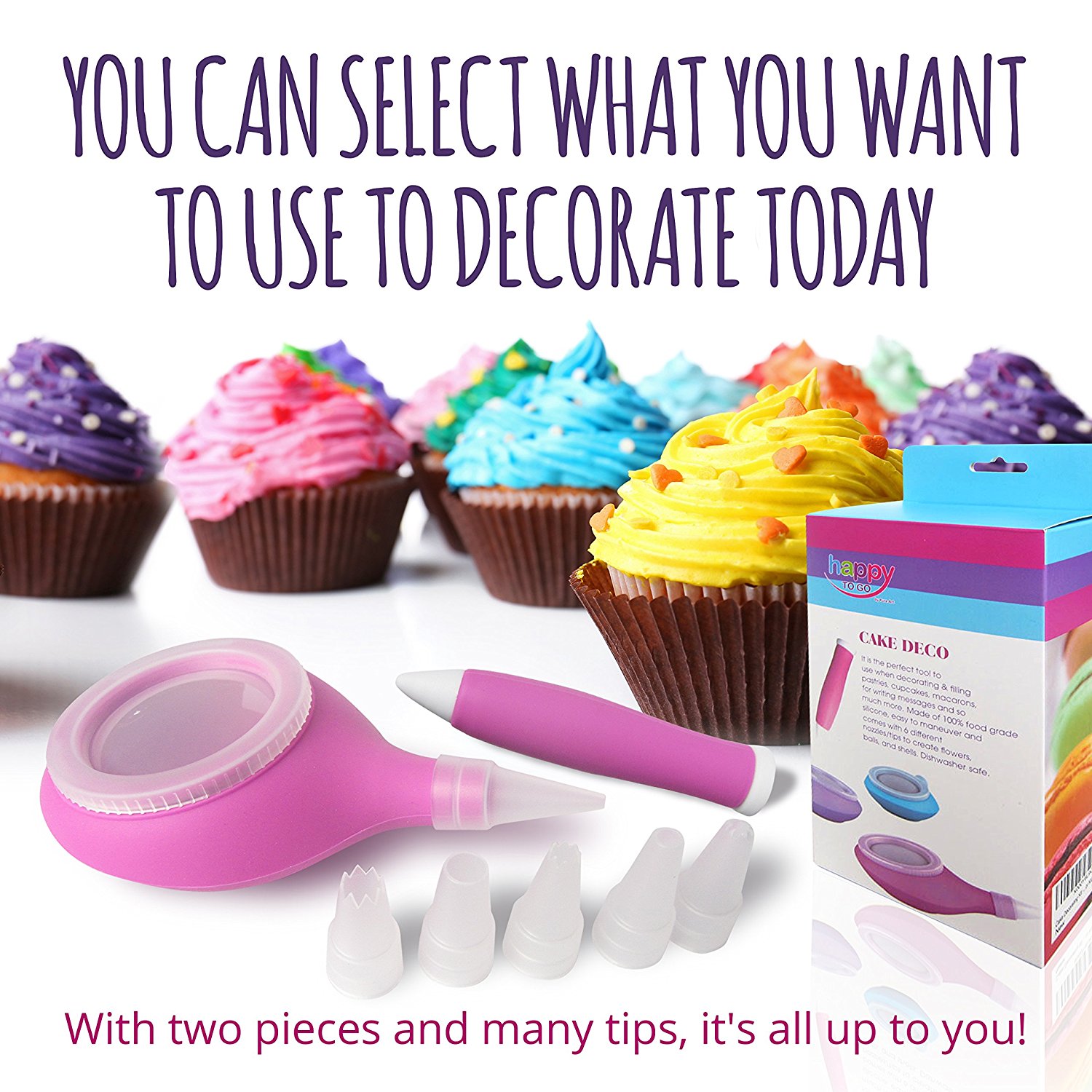 Happy To Go Cake Decorating Kit - Set of 2 Accesories with 6 Icing Tips ...