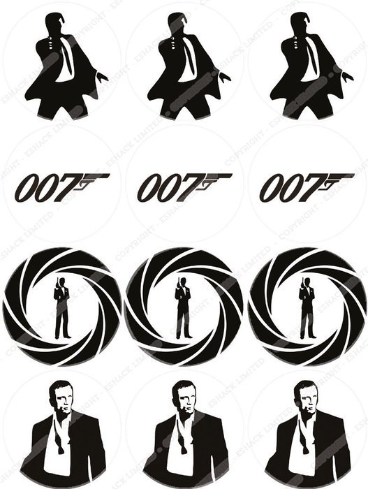 Cakeshop 24 x PRE-CUT James Bond 007 Edible Cake Toppers free image ...