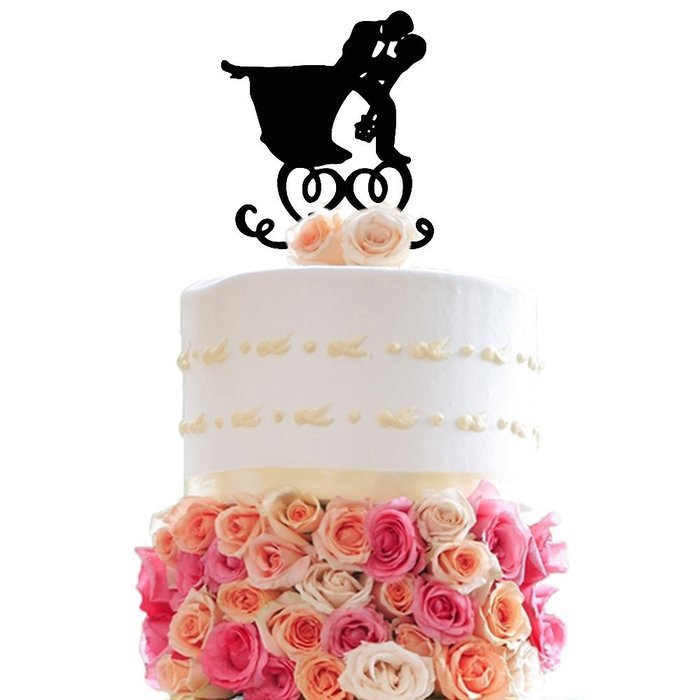 Ecape Acrylic Cake Topper of Engagement and Wedding with Groom Holding ...
