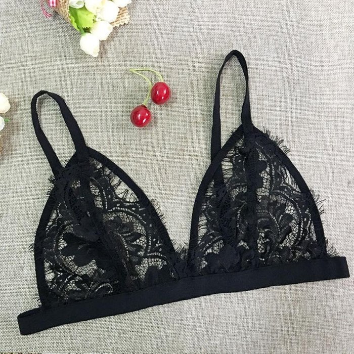 PHOTNO Women Hollow Translucent Underwear Sheer Lace Strap Lingerie Bra ...