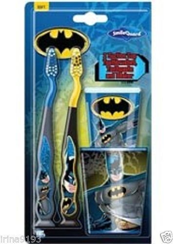 Batman Kids Dental Set 2 x Toothbrush Beaker,Toothpaste Age 2-6 Soft By ...