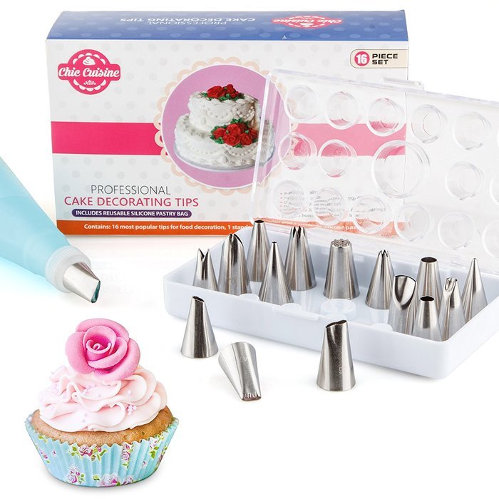 Chic Cuisine 17-piece Cake Decorating Tips Set Incl. 16 DURABLE ...