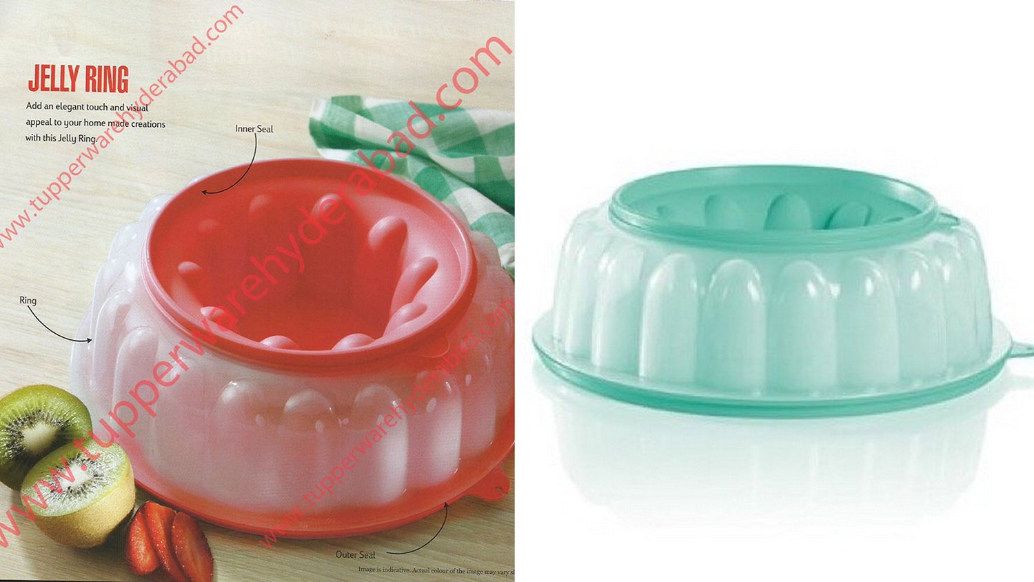 Tupperware 6 Cup Jel-Ring Jello Mold Ice Ring in Mint Green/Red free ...