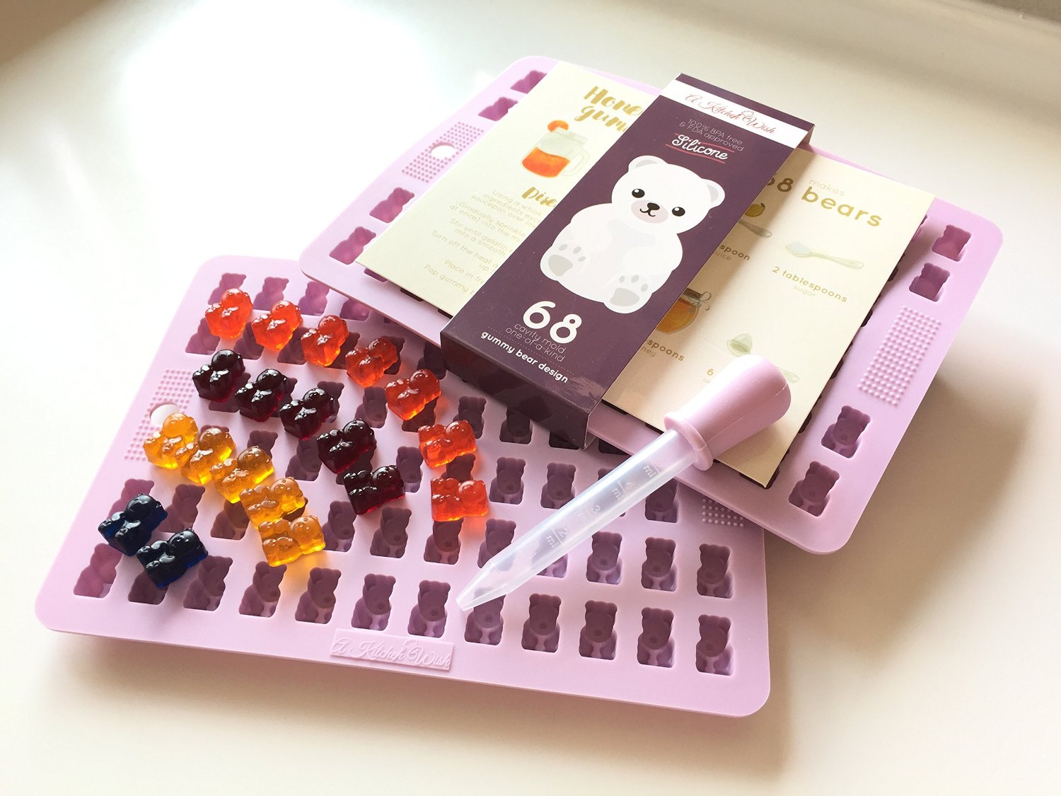 2 Pack (136 Bears) Gummy Bear Candy Mold - 68 Cavities - Bonus Dropper ...