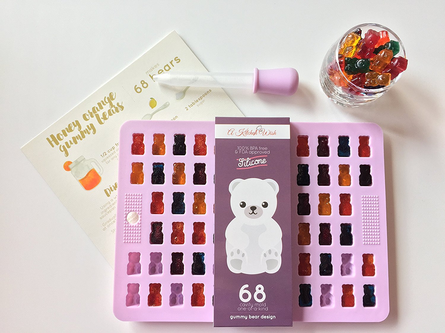 2 Pack (136 Bears) Gummy Bear Candy Mold - 68 Cavities - Bonus Dropper ...