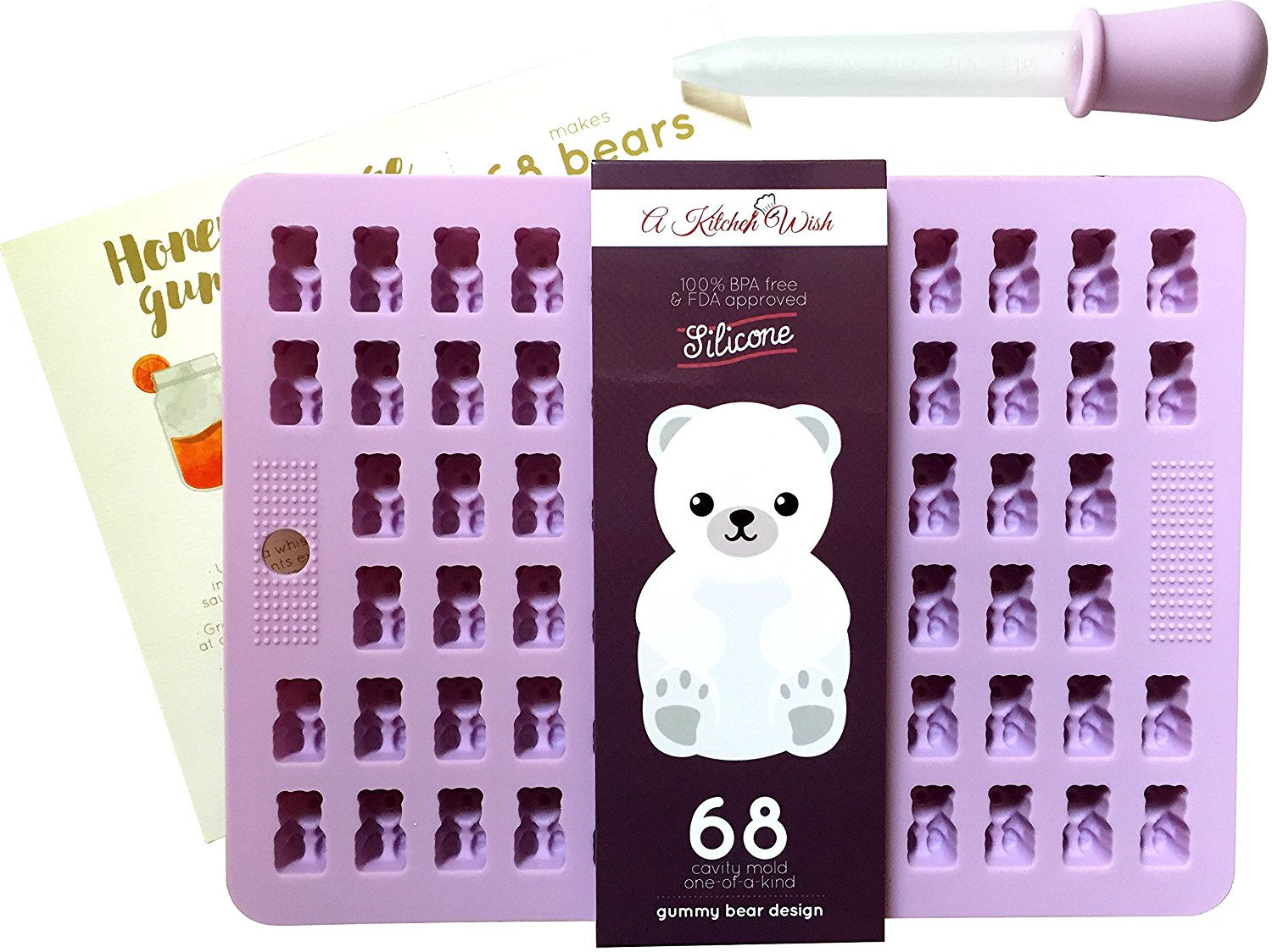 2 Pack (136 Bears) Gummy Bear Candy Mold - 68 Cavities - Bonus Dropper ...