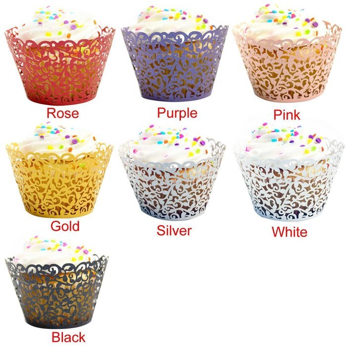 Voberry 24 Pcs Little Vine Lace Cut Cupcake Wrapper Liner Baking Cup ...