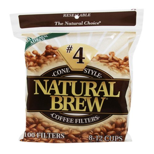 Natural Brew #4 Cone Coffee Filters, Natural Brown Paper, 100-Count ...
